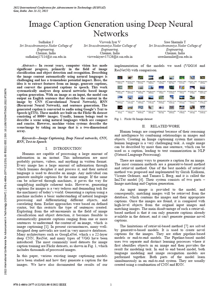 Image Caption Generation Using Deep Neural Networks | PDF | Deep Learning | Machine Learning