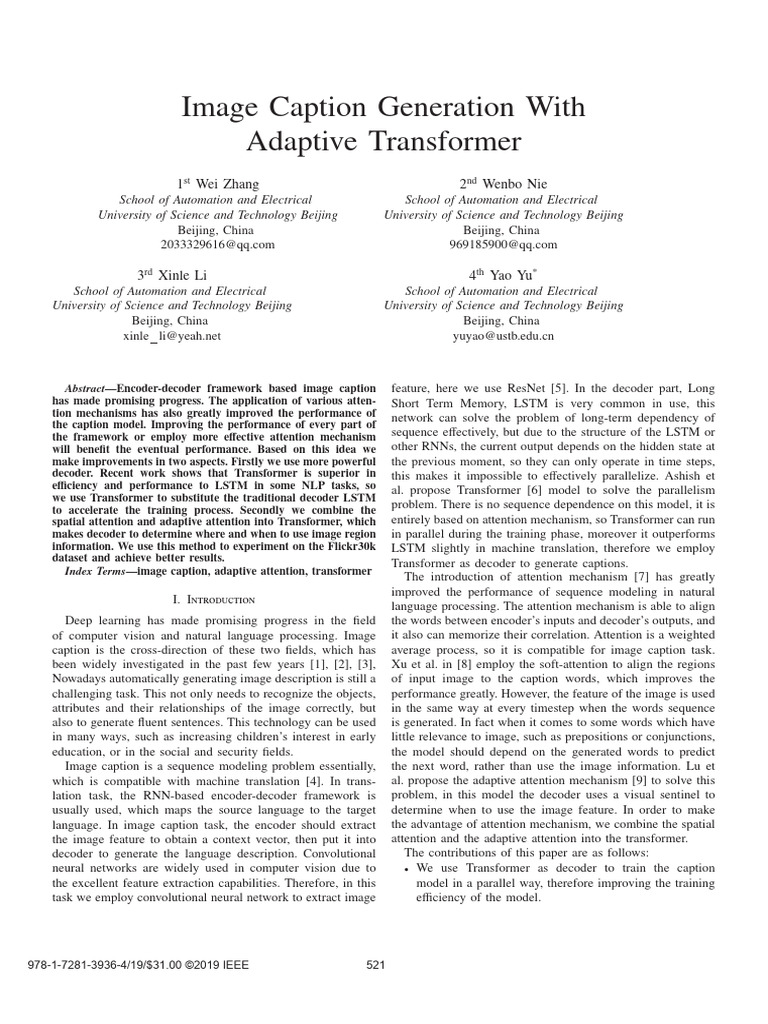 Image Caption Generation With Adaptive Transformer | PDF | Artificial ...