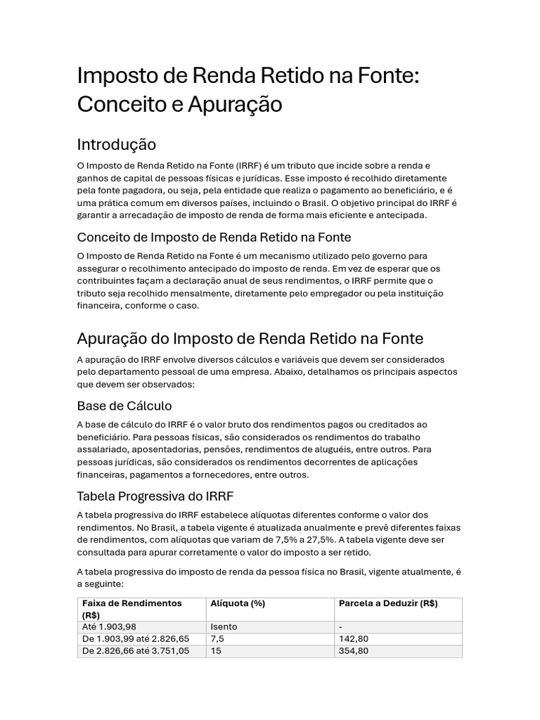Imposto de Renda Retido Na Fonte | PDF | Imposto de Renda | Impostos