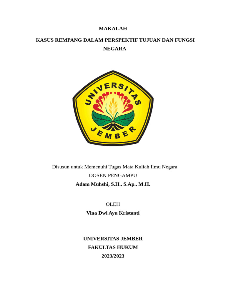 Makalah Kasus Rempang Dalam Perspektif Tujuan Dan Fungsi Negara | PDF