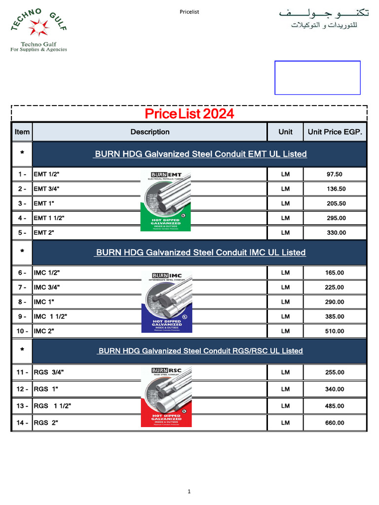 BURN (EMT - IMC - RGS) Conduits Fittings J. Boxes Accessories Price Feb ...