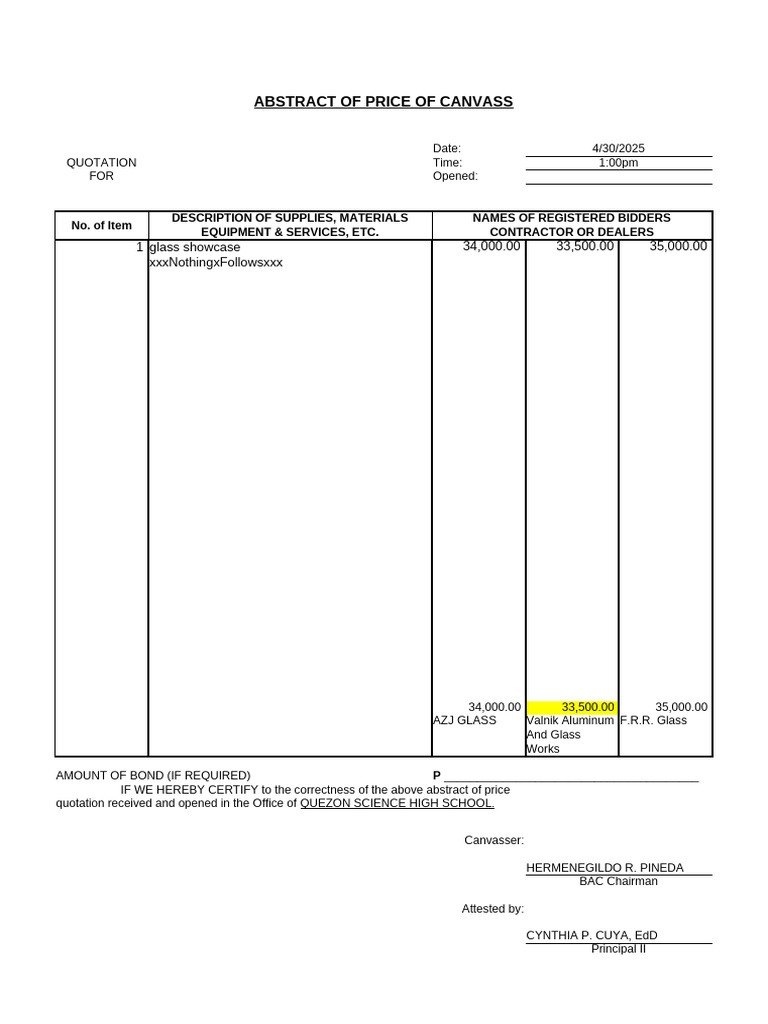 Abstract of Canvass | PDF