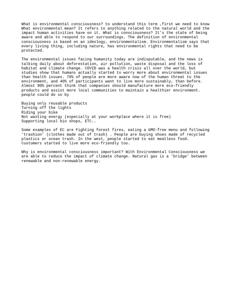 What Is Environmental Consciousness | PDF