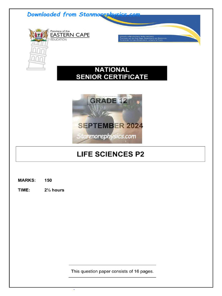 EC Life Sciences Grade12 September 2024 P2 and Memo | PDF