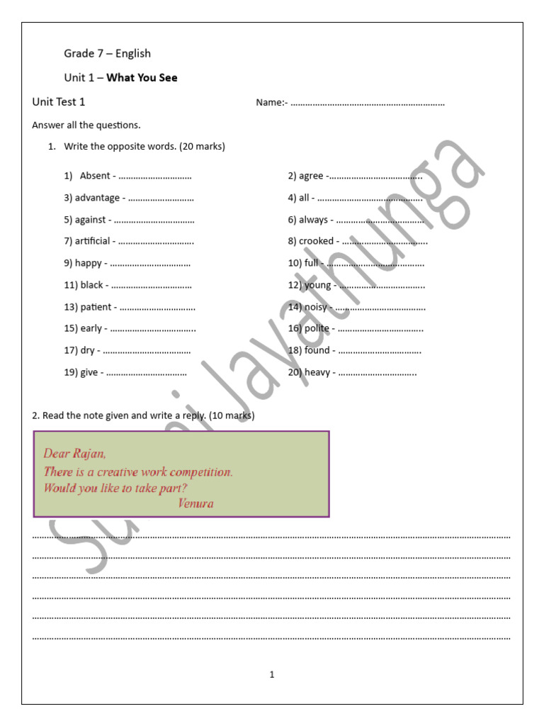 Grade 7 Unit Test 1-1 | PDF | Learning | Human Communication