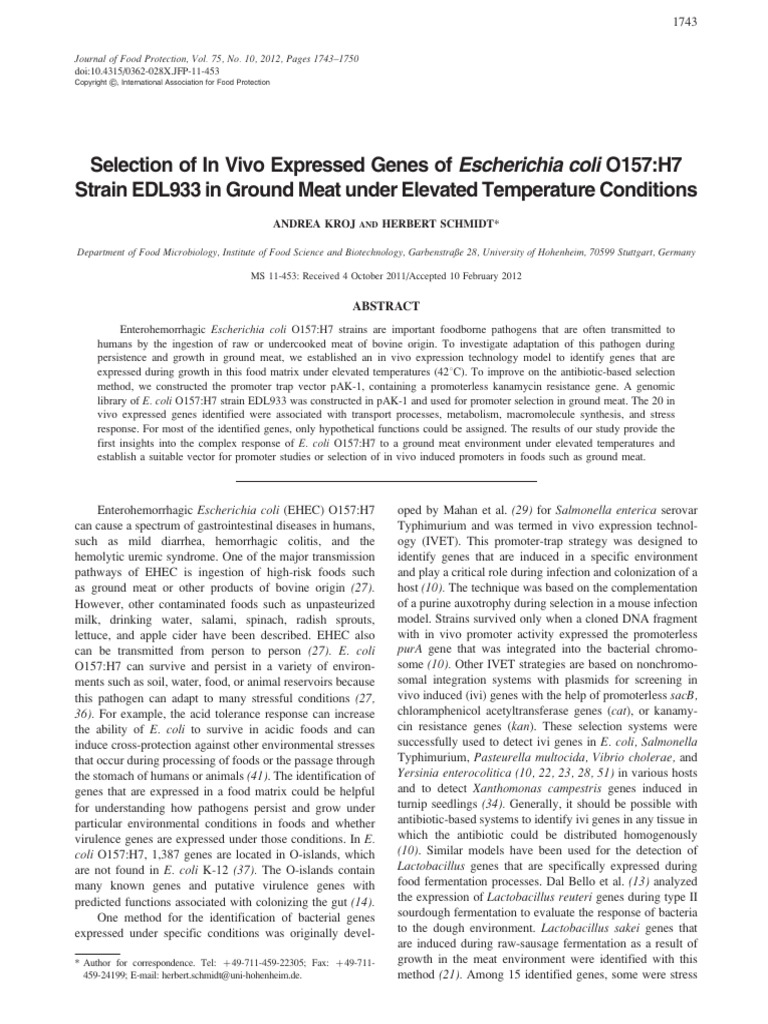 Selection of in Vivo Expressed Genes of Escherichia Coli O1 - 2012 ...