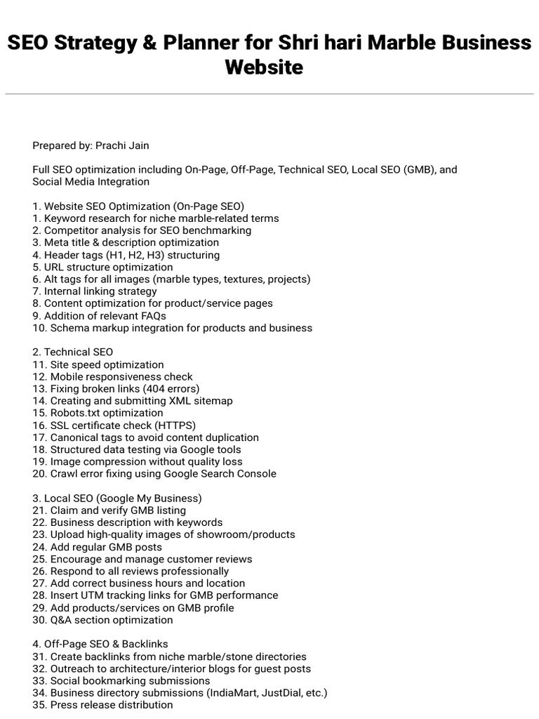 SEO Strategy & Planner For Shri Hari Marble Business Website | PDF | Search Engine Optimization ...