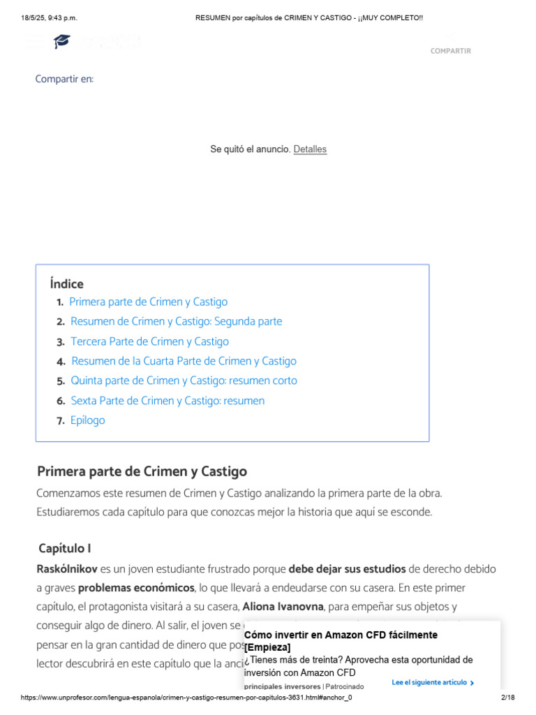 RESUMEN Por Capítulos de CRIMEN Y CASTIGO - ¡¡MUY COMPLETO!! | PDF | Crimen y castigo