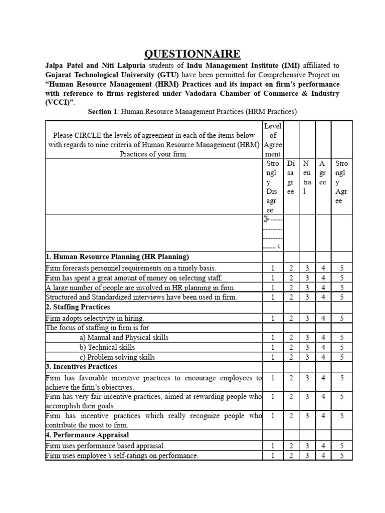 HR Practices Questionnaire | PDF | Performance Appraisal | Workplace