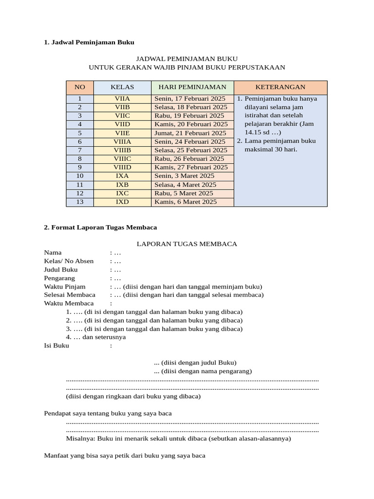 Jadwal Peminjaman Buku Perpustakaan | PDF
