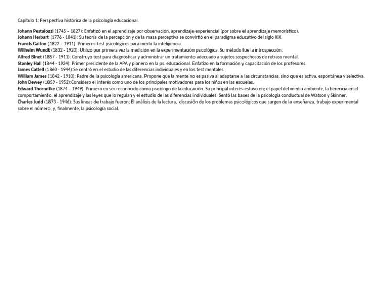 Capítulo 1 - Historia Psicología Educacional | PDF