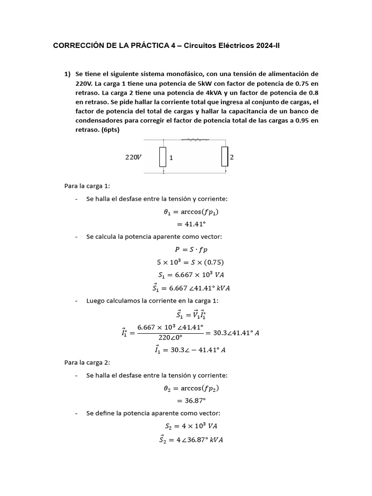 PC4_CE_2024-II_SOLUCIÓN | PDF | Impedancia eléctrica | Energia electrica