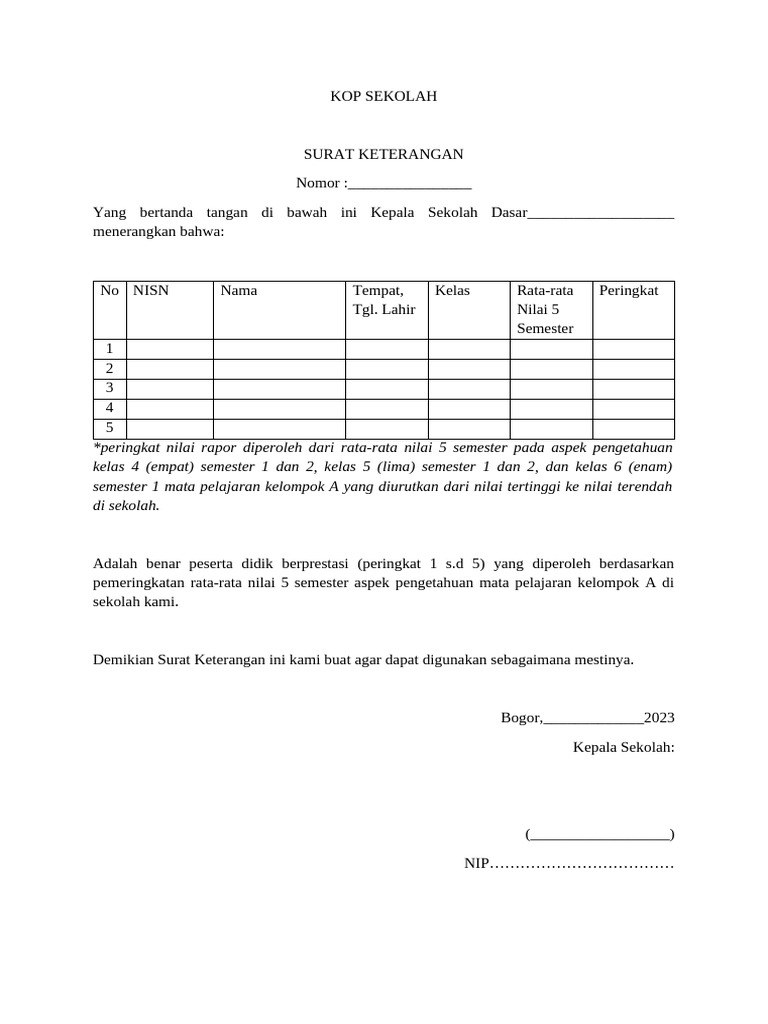 Surat Keterangan Prestasi | PDF