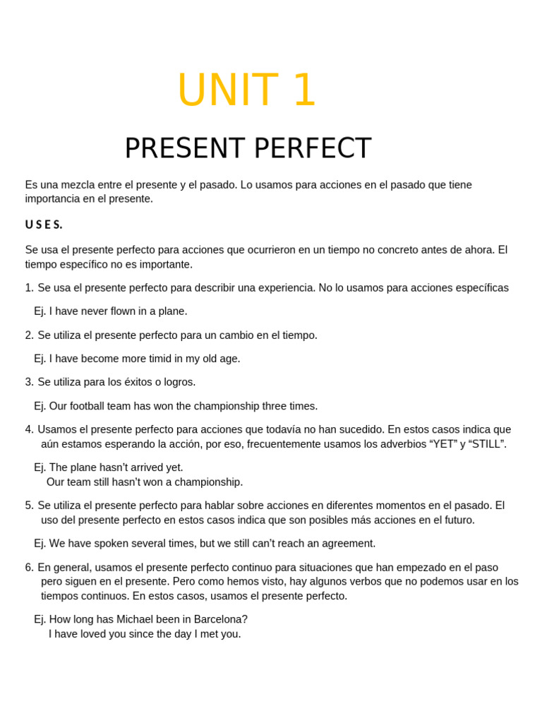 Uso del Presente Perfecto en Inglés | PDF | Oración (Lingüística ...