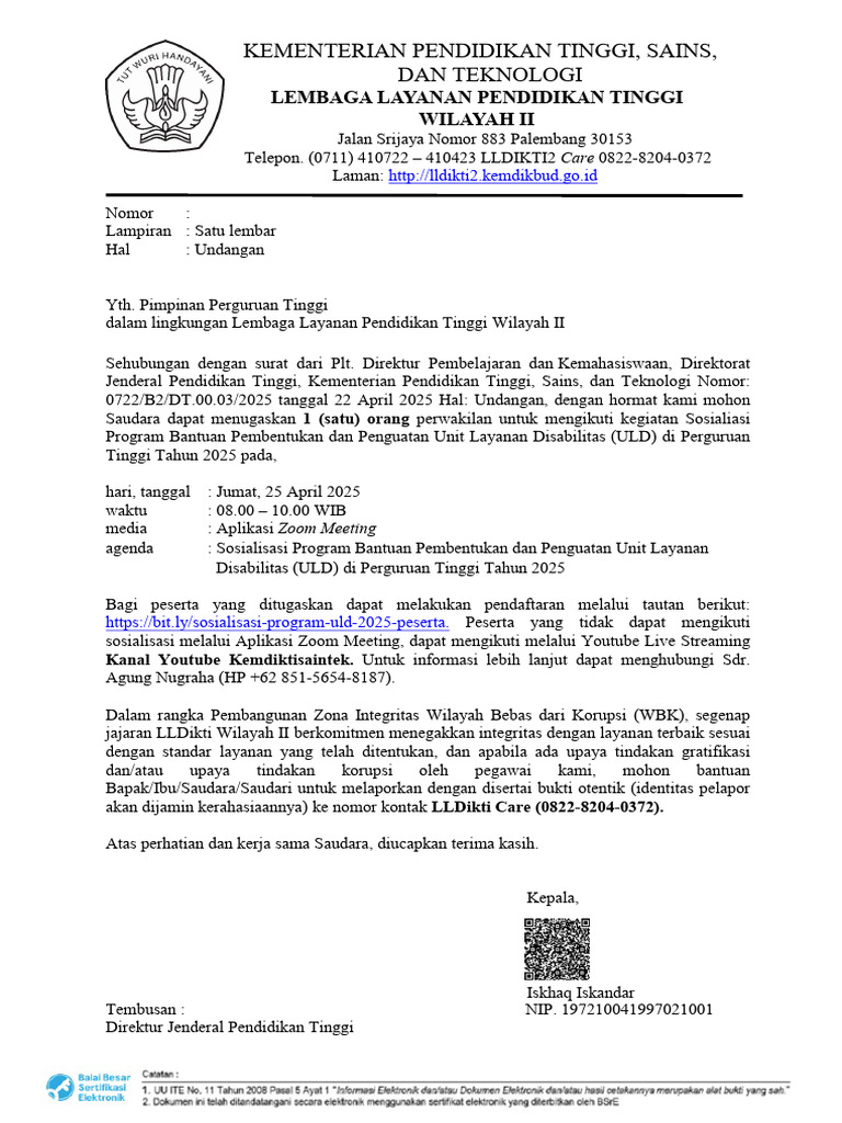 Surat Und. Sosialisasi Program Bantuan ULD 2025 | PDF