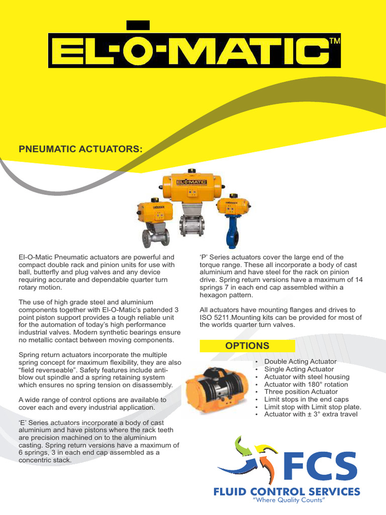 El-O-Matic Pneumatic Actuators Overview | PDF | Actuator | Valve