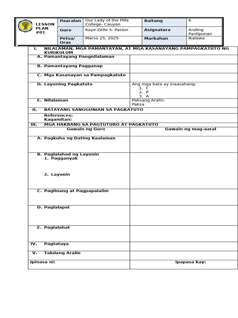Matatag Lesson Plan Araling Panlipunan | PDF