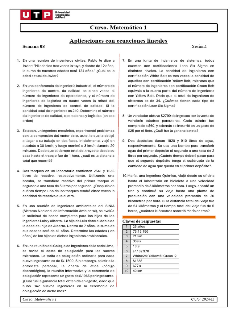 S08.s1. Resolver Ejercicios-Aplicaciones Con Ecuaciones Lineales | PDF | Ingeniería
