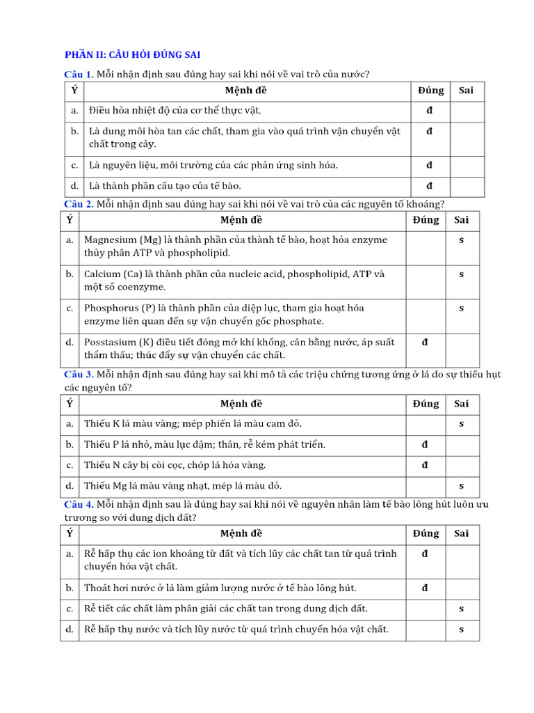 Câu Hỏi Đúng Sai Quá Trình Tdn Va k Và Các Nhân Tố Ảnh Hưởng New Update ...