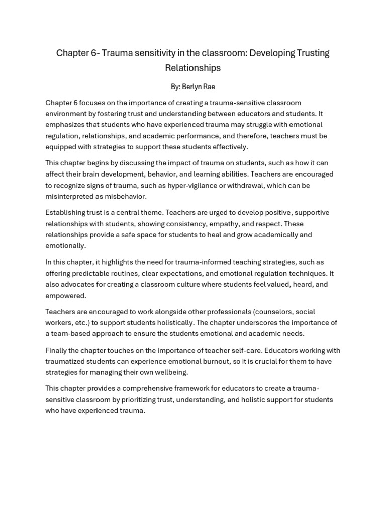 Chapter 6- Trauma sensitivity in the Classroom Developing Tr copy | PDF