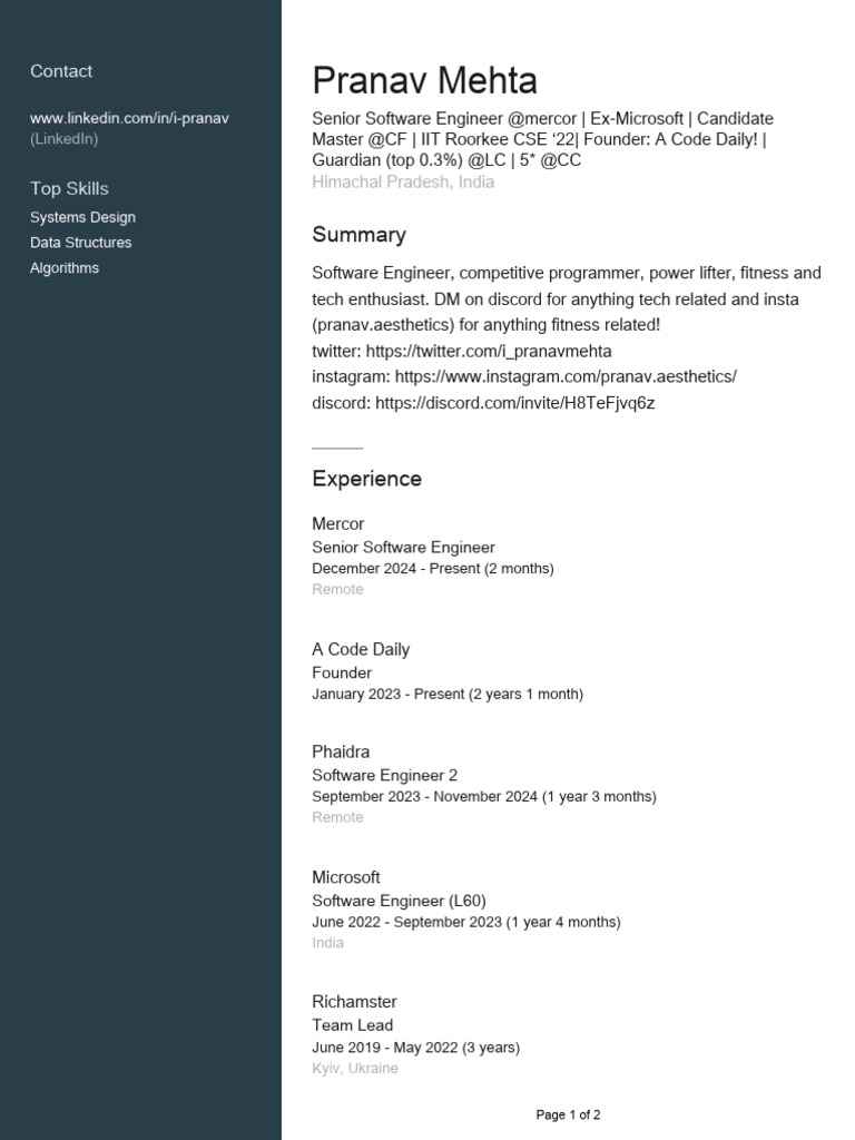 Pranav Mehta Mercor | PDF