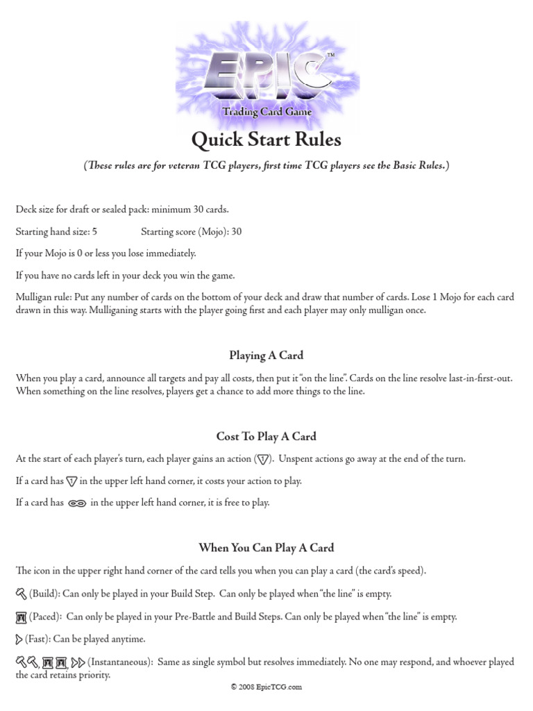 Quick - Start - Rules Epic TCG | PDF | Gaming | Board Games