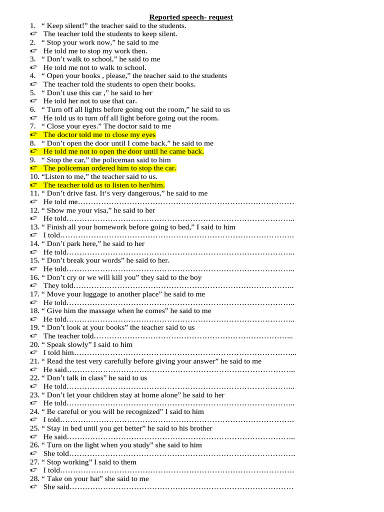 Reported Speech: Requests Examples | PDF