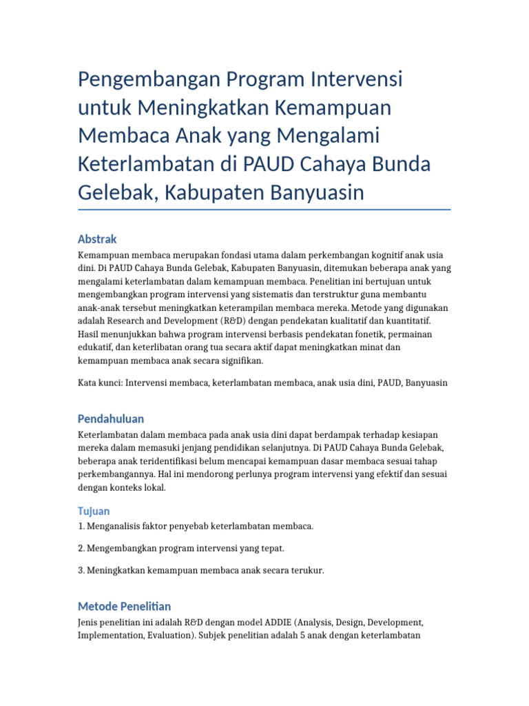 Artikel Intervensi Membaca PAUD Banyuasin | PDF