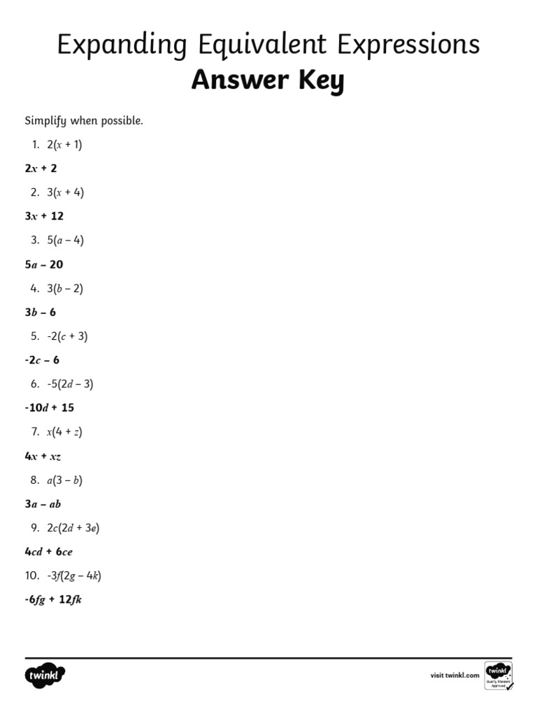 Expanding Equivalent Expressions Asnwer Key | PDF