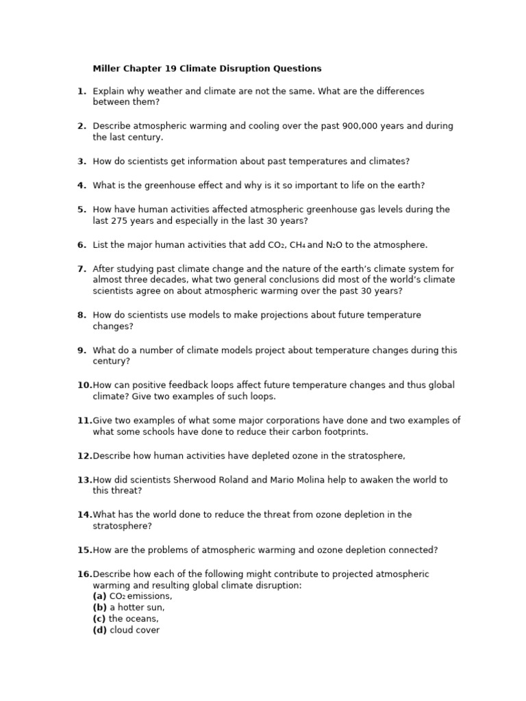 Miller Chapter 19 Climate Disruption Questions-1 | PDF | Climate Change ...
