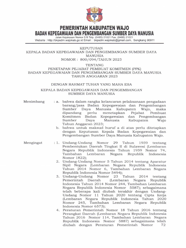 BKPSDM-SK PPK 2023 | PDF