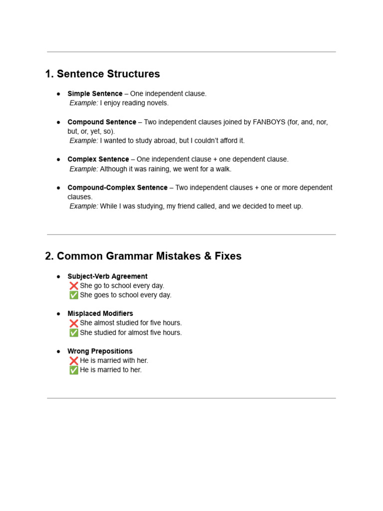 IELTS Grammar Cheat Sheet | PDF | Verb | Sentence (Linguistics)