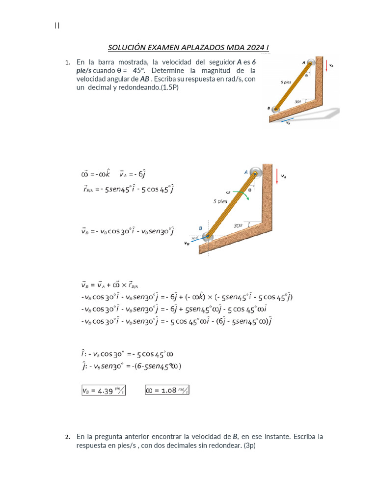 Solución e Aplazados Mda 2024 I | PDF | Velocidad | Vector Euclidiano