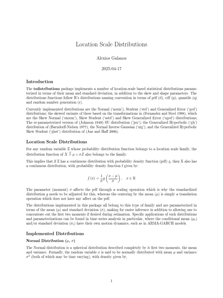 Location Scale Distributions | PDF | Normal Distribution | Skewness