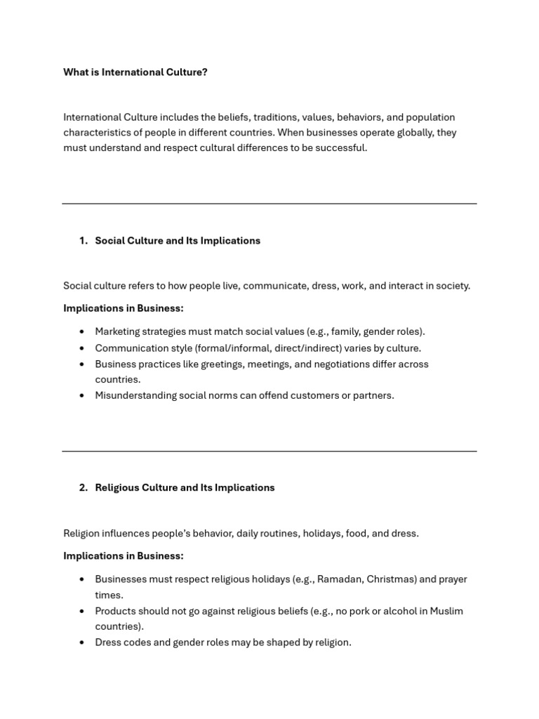 International Culture & It's Implications in Business | PDF