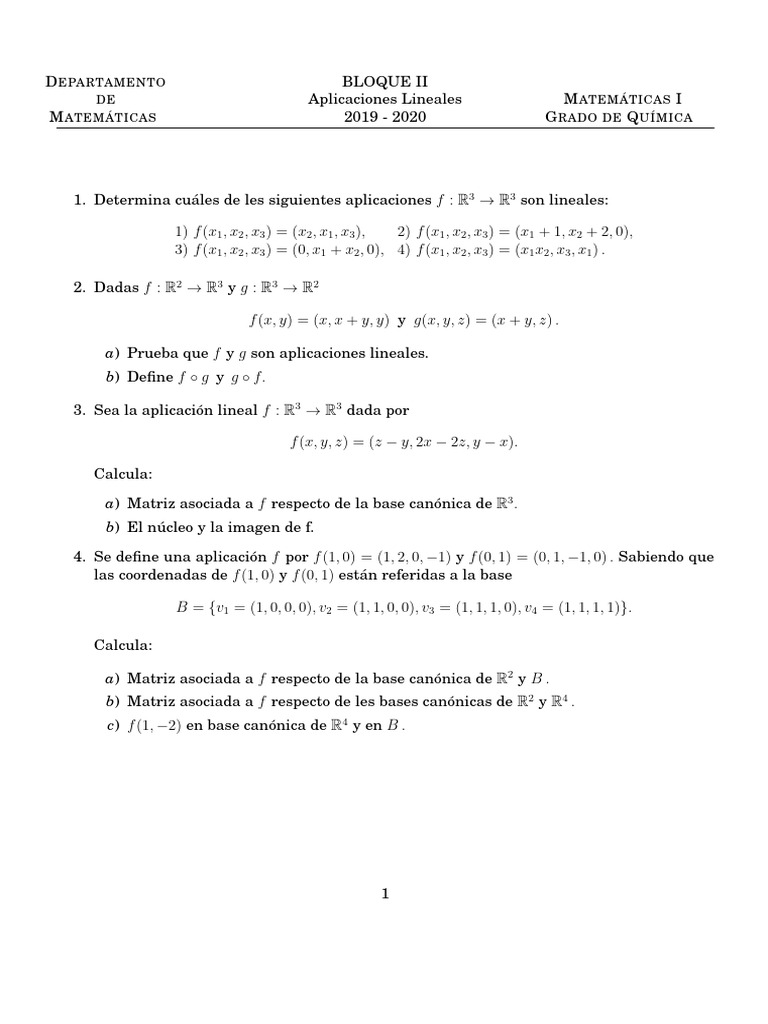 E9(Aplicaciones lineales) | PDF | Mapa lineal | Matriz (Matemáticas)