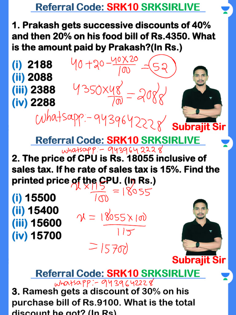 Discount - Mock Test by Subrajit Sir | PDF | Prices | Sales