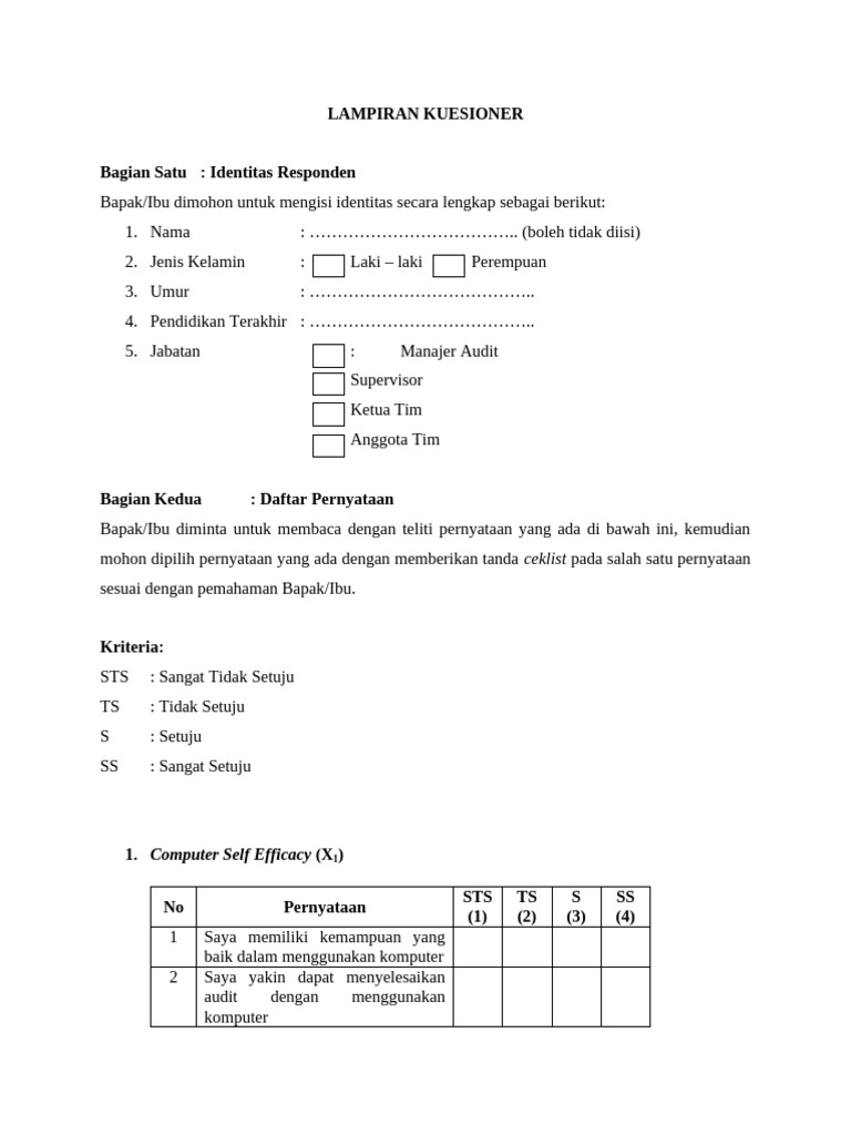 Lampiran Kuesioner | PDF