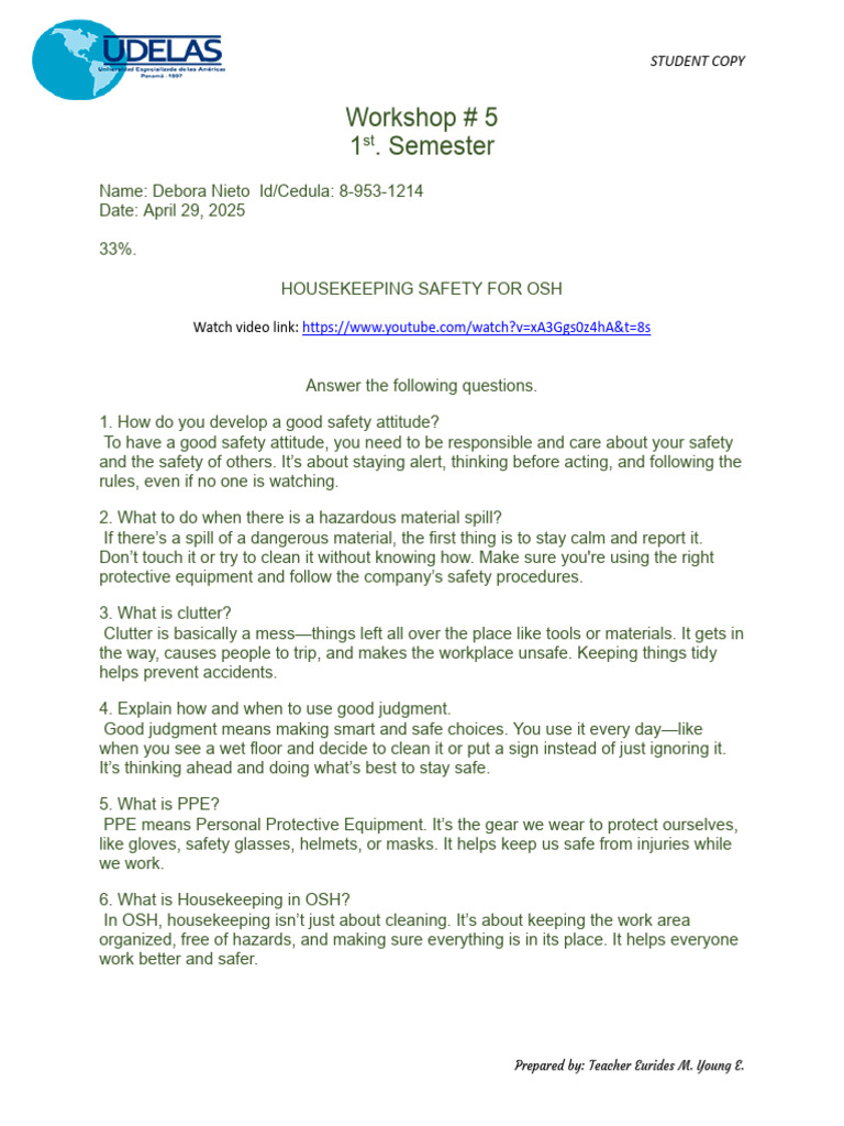 Workshop 5 - Housekeeping | PDF | Personal Protective Equipment ...
