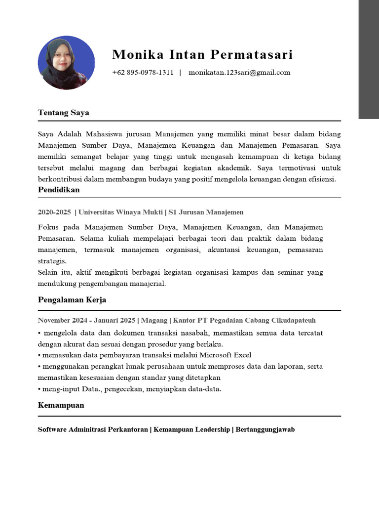 Monika Intan CV | PDF