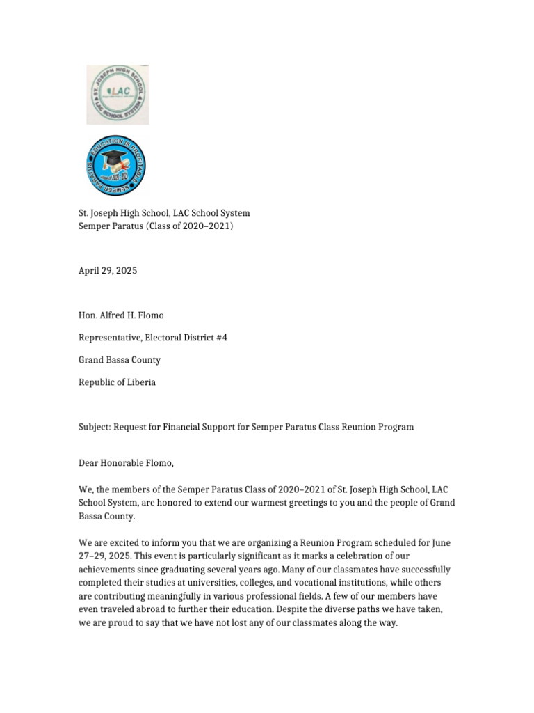 Semper Paratus Reunion Letter With Logos | PDF