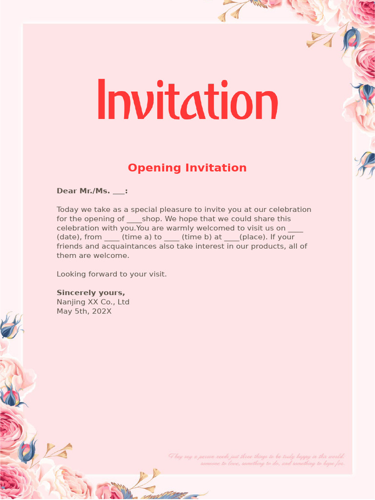 Pink Flower Invitation-WPS Office | PDF