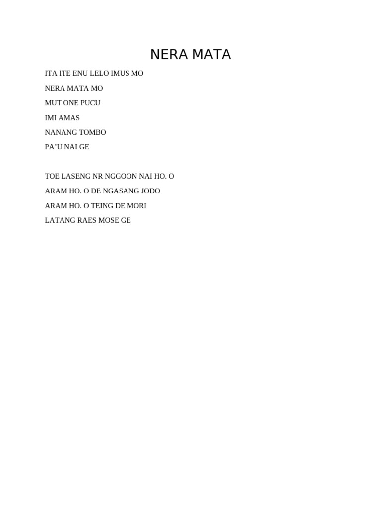 Lirik Lagu Nera Mata 2023 | PDF