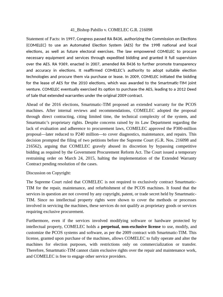 Bishop Pabillo v. COMELEC Digest | PDF | Commission On Elections ...