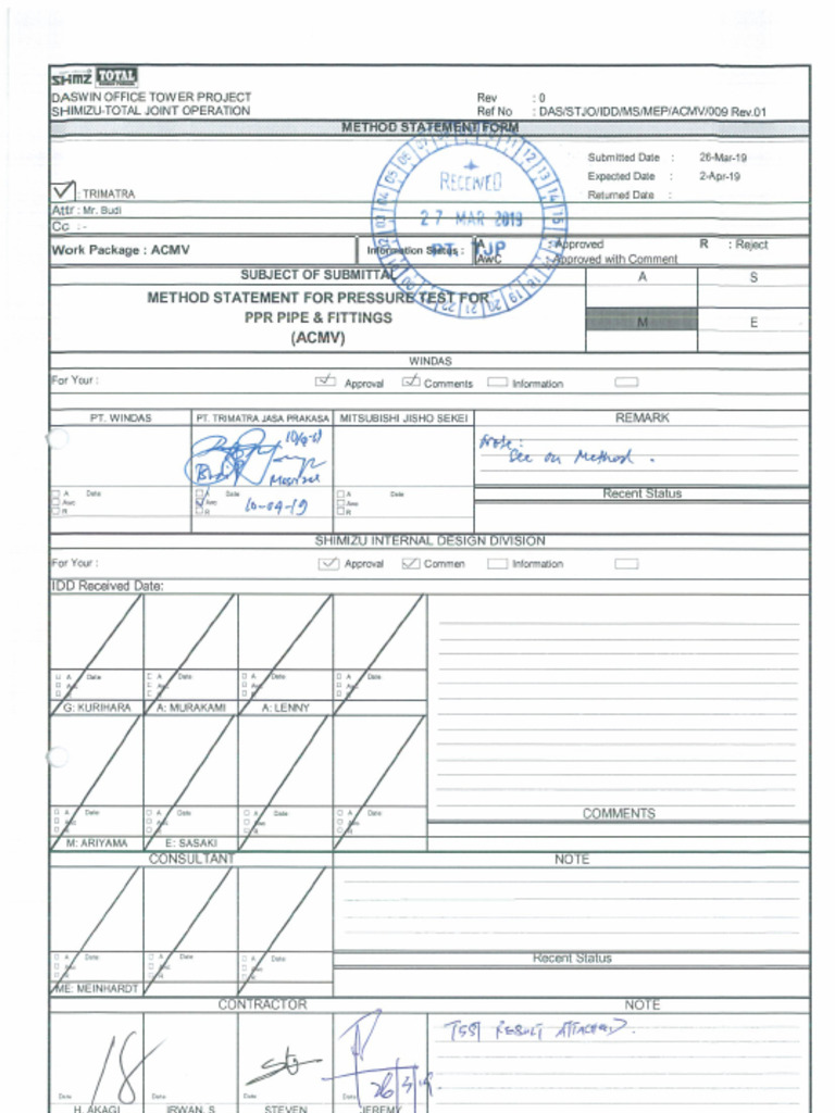 MOS - me.ACMV.009 R0 - Pressure Test For PPR Pipe & Fittings (Approved ...