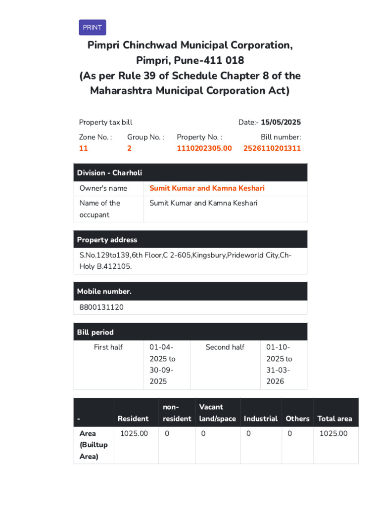 PCMC Property Tax Bill Details | PDF | Taxes | Property Tax
