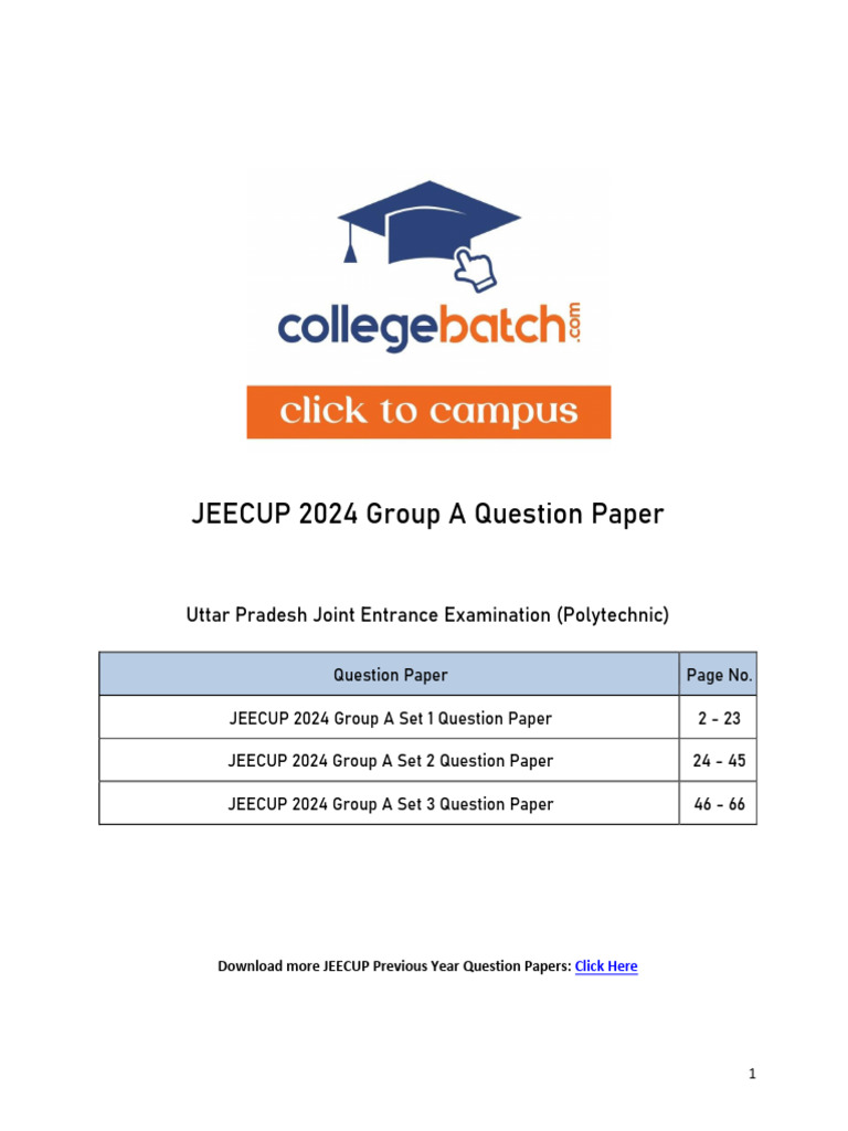 JEECUP Group A Question Paper | PDF | Quantity | Metrology