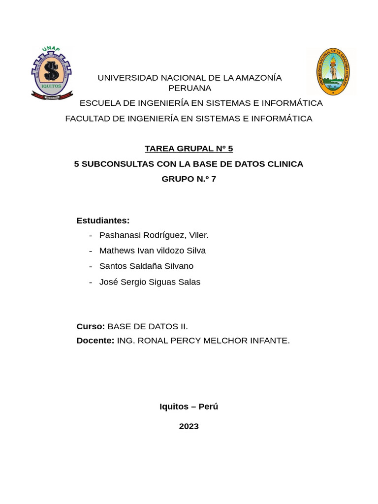 Trabajo Grupal 5-Subconsultas | PDF
