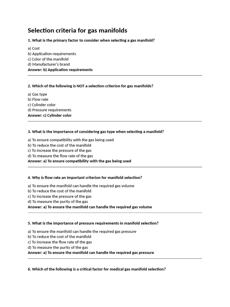 10.manifolds Selection Criteria | PDF | Gases | Flow Measurement