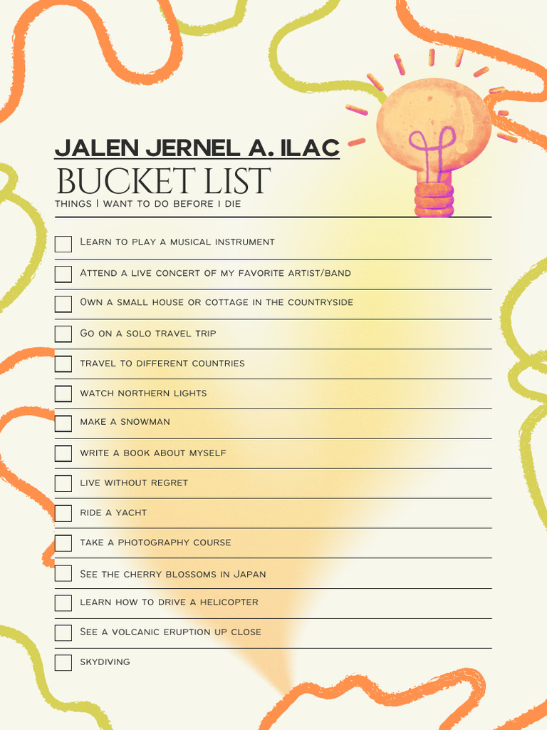 Green and Gold Modern Chic Abstract Summer Bucket List Worksheet | PDF